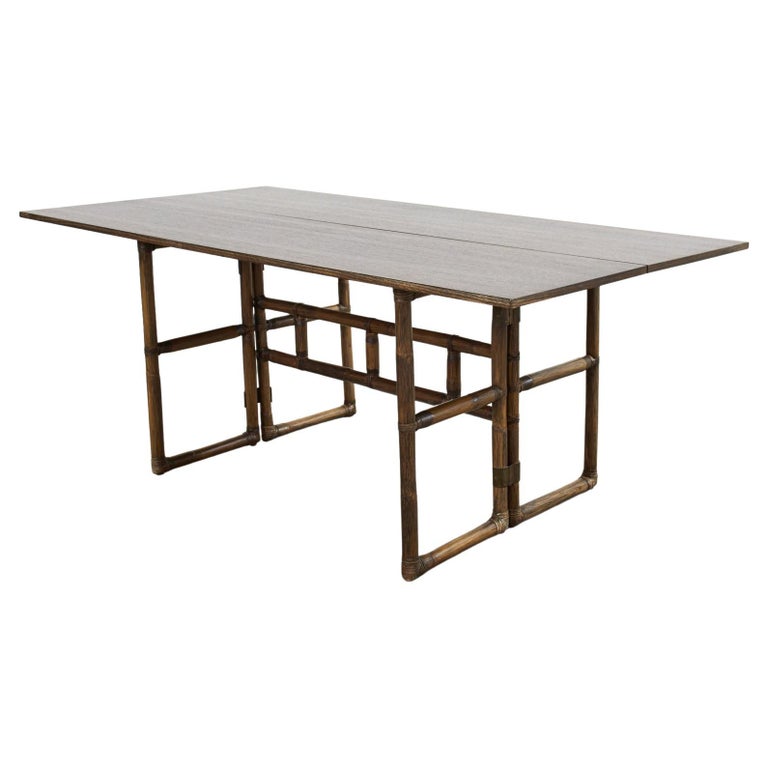 McGuire Rattan Oak Flip-Top Dining Table Console or Desk at 1stDibs