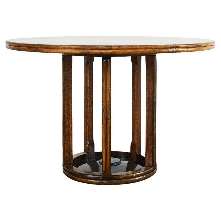 McGuire Round Rattan Oak Patio Garden Dining Table at 1stDibs | oak ...