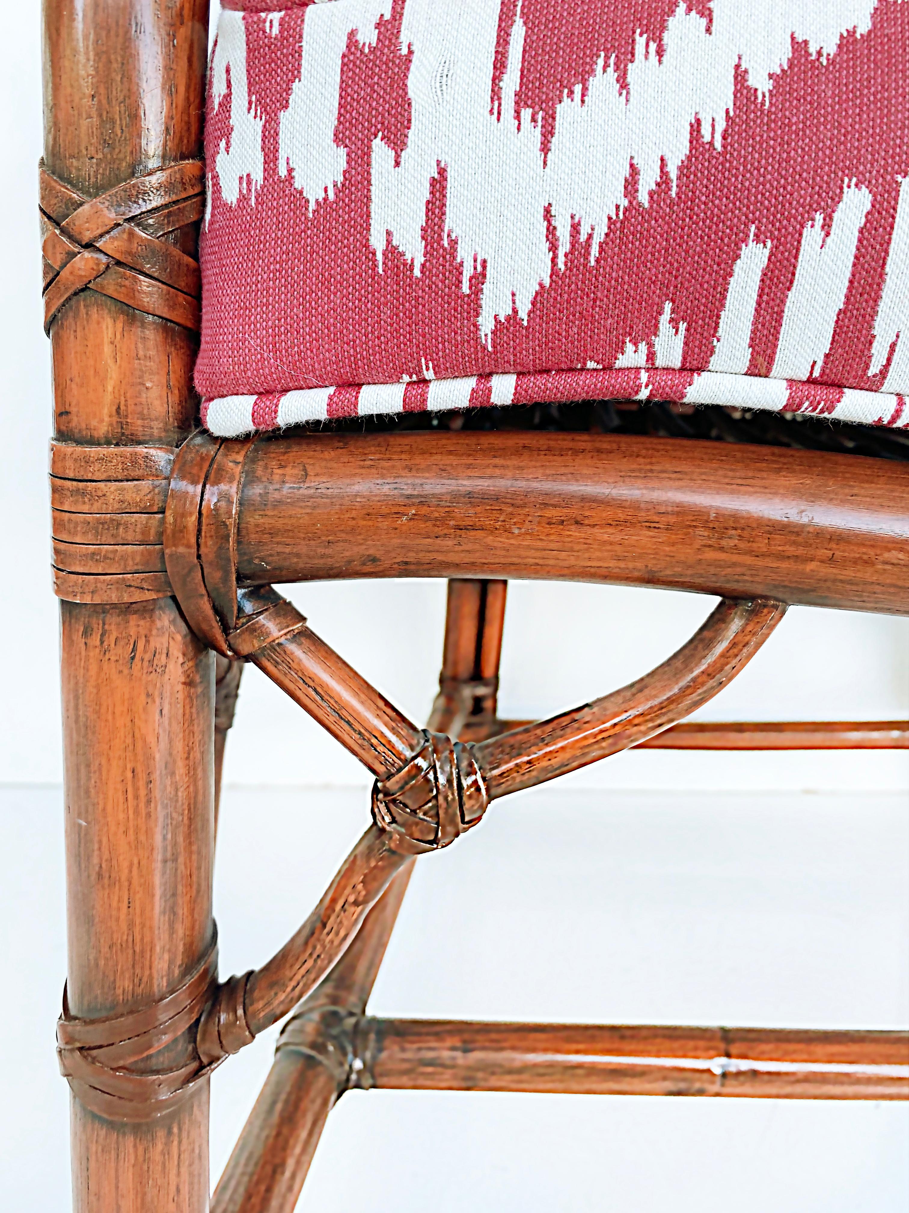 McGuire San Francisco Rattan Dining Chairs, Scalamandre Upholstery, Set ...