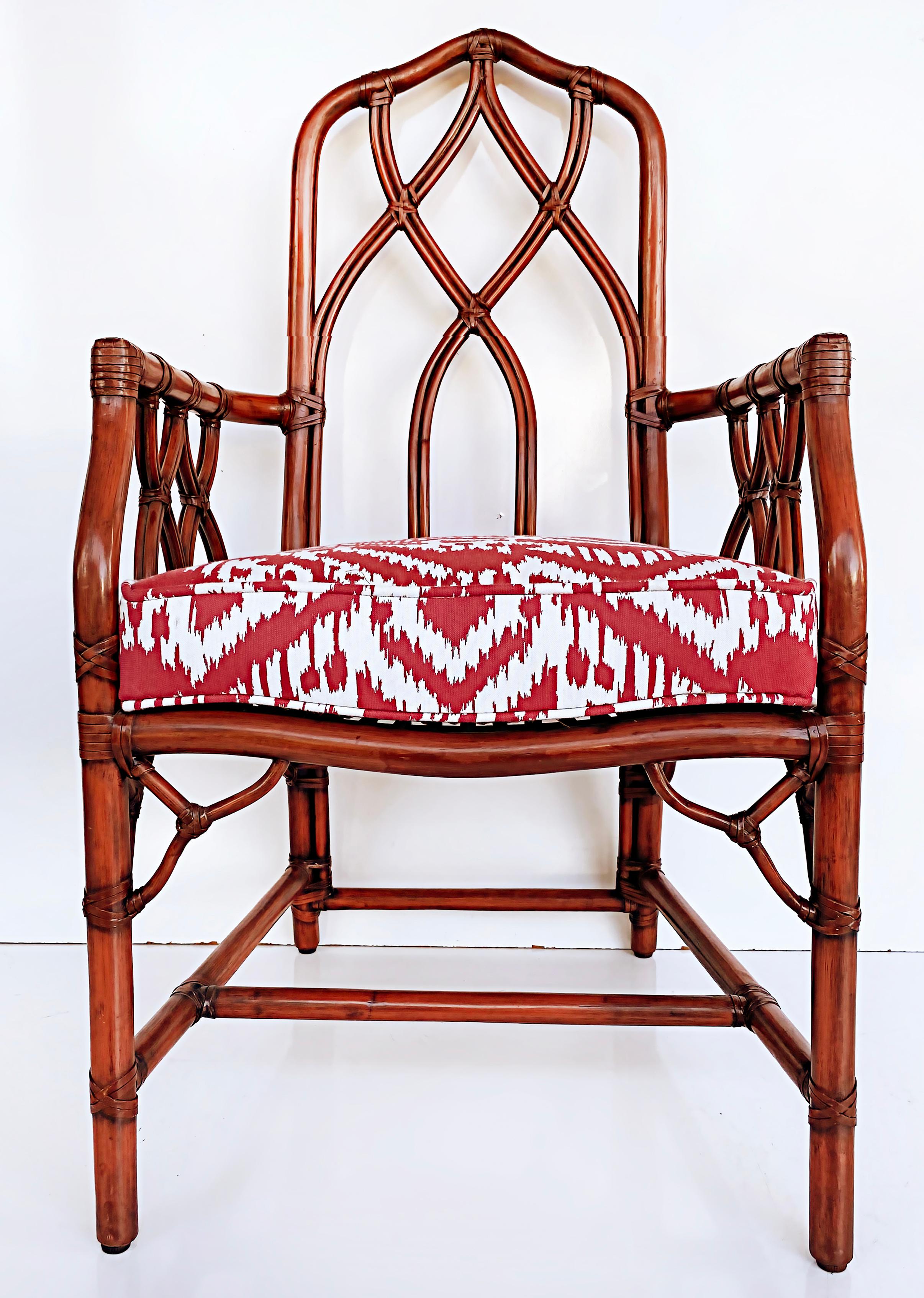 McGuire San Francisco Rattan Dining Chairs, Scalamandre Upholstery, Set ...