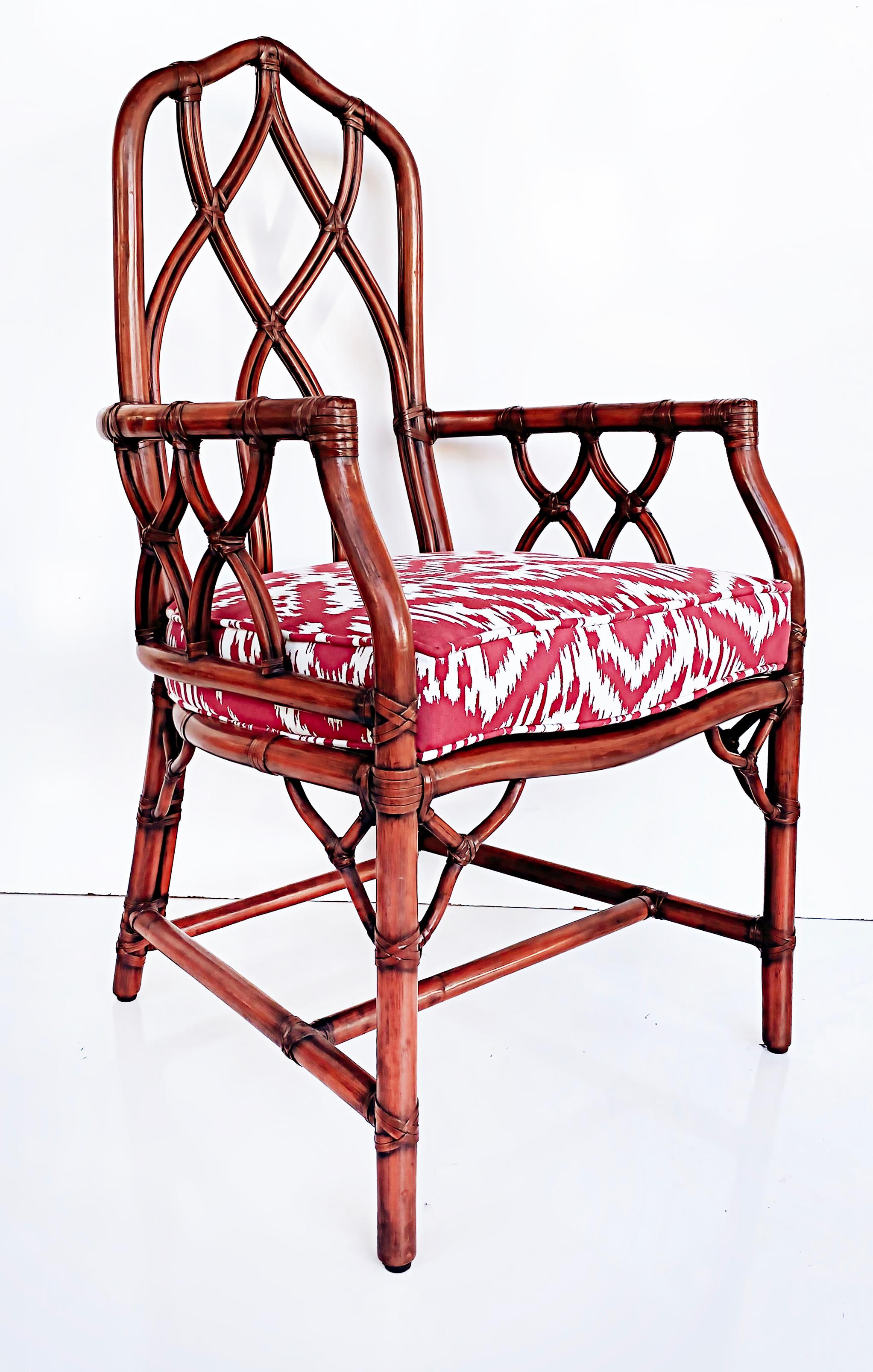 McGuire San Francisco Rattan Dining Chairs, Scalamandre Upholstery, Set ...