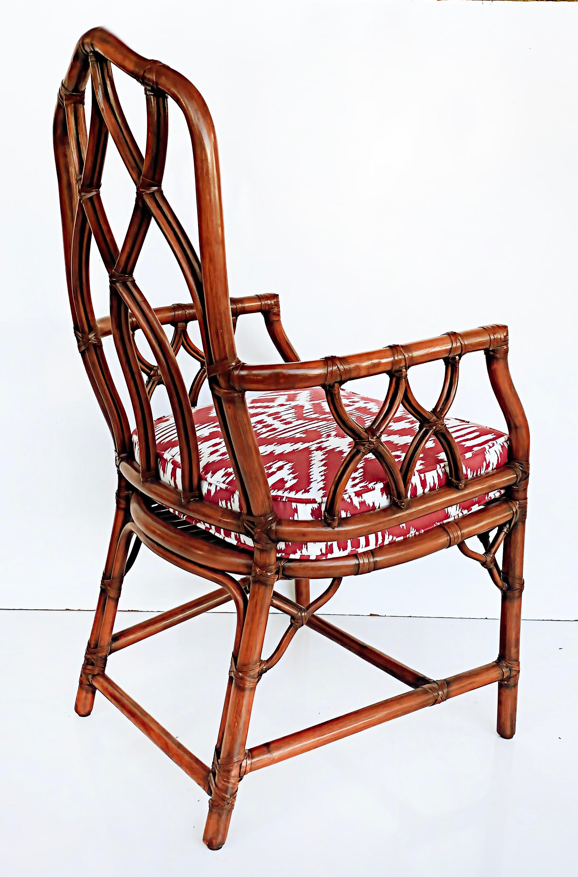 McGuire San Francisco Rattan Dining Chairs, Scalamandre Upholstery, Set ...