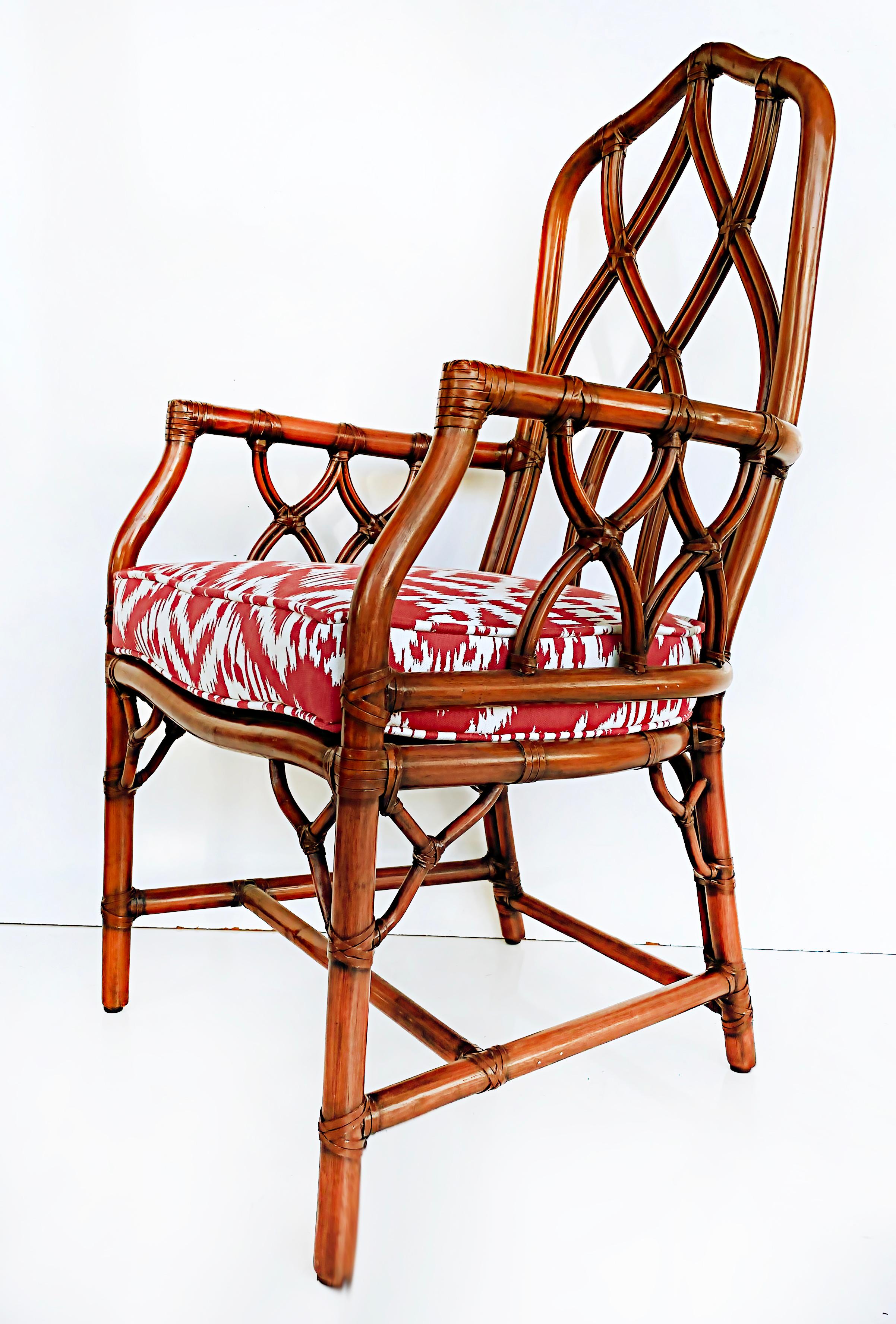 McGuire San Francisco Rattan Dining Chairs, Scalamandre Upholstery, Set ...