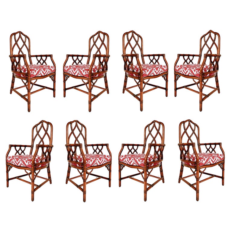 McGuire San Francisco Rattan Dining Chairs, Scalamandre Upholstery, Set ...
