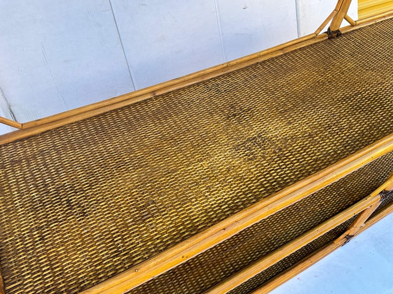 McGuire Style Modern Rattan / Bamboo Leather Wrapped Etagere / Shelf ...