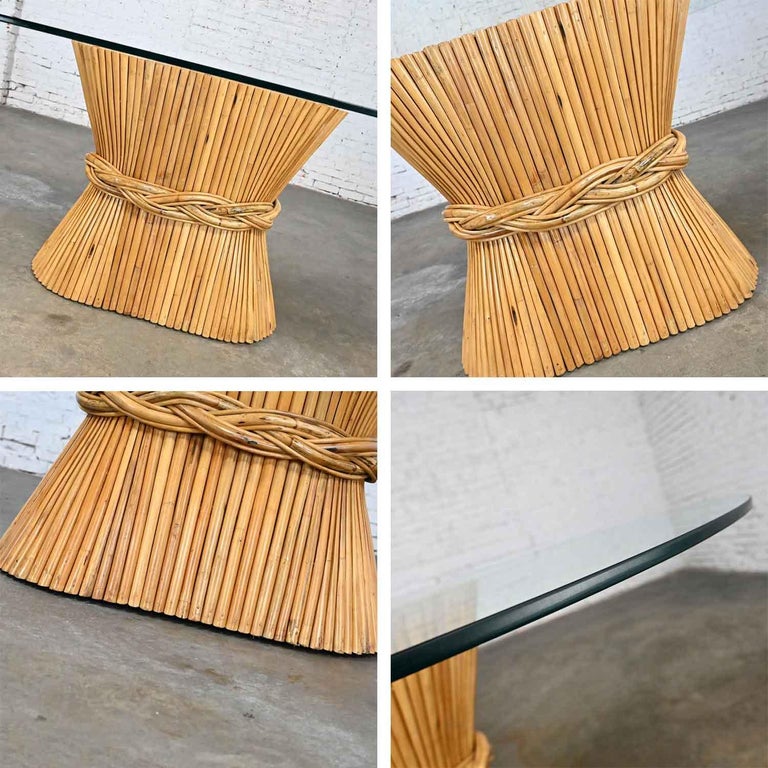 McGuire Style Racetrack Oval Rattan Sheaf of Wheat Glass Top Dining ...