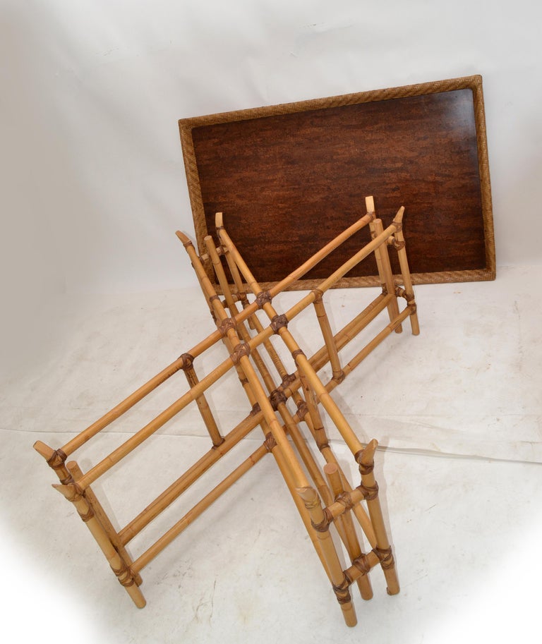 McGuire Style Rectangular Bamboo Wood Mid-Century Modern Tray Table ...