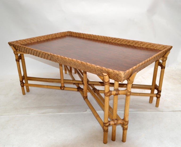 McGuire Style Rectangular Bamboo Wood Mid-Century Modern Tray Table ...