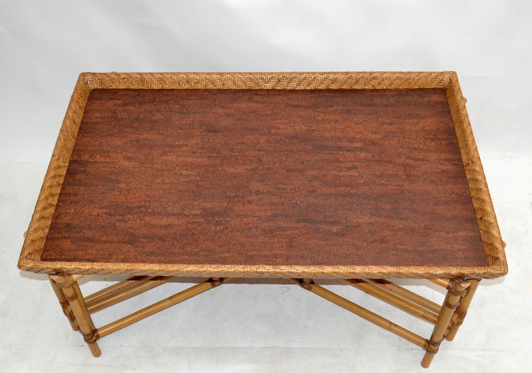 McGuire Style Rectangular Bamboo Wood Mid-Century Modern Tray Table ...