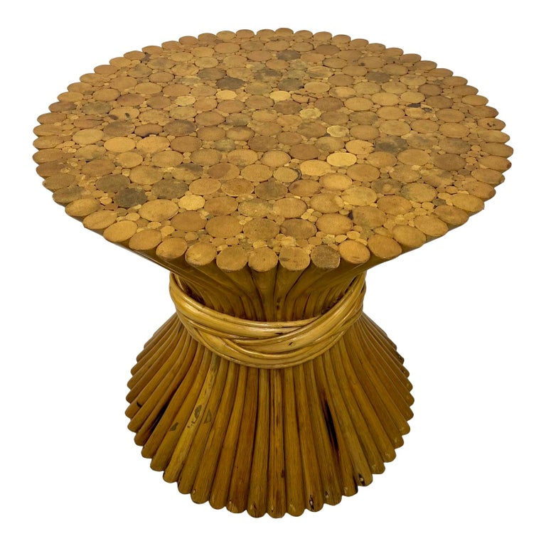 McGuire Vintage Rattan Wheat Sheaf Side Table at 1stDibs