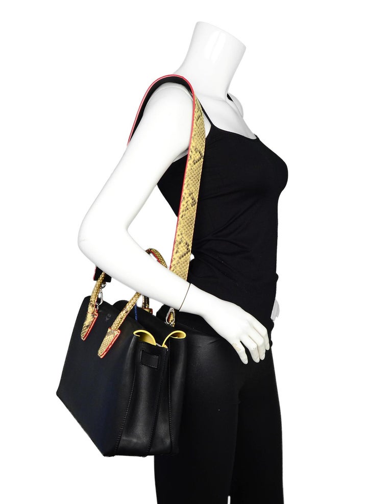 MCM 2017 Black Leather/Python Medium Milla Tote Bag W/ Yellow Exotic ...