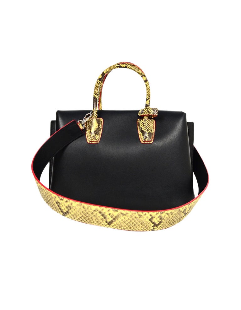 MCM 2017 Black Leather/Python Medium Milla Tote Bag W/ Yellow Exotic ...