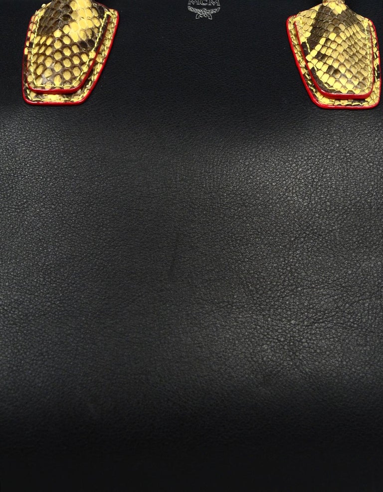 MCM 2017 Black Leather/Python Medium Milla Tote Bag W/ Yellow Exotic ...