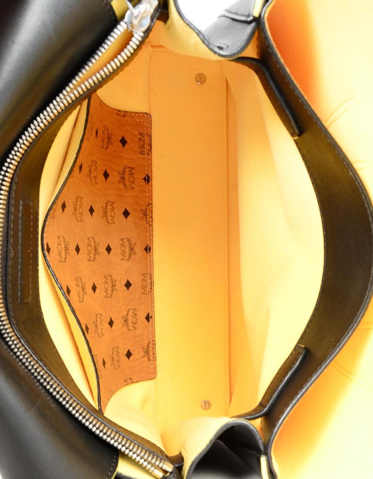 MCM 2017 Black Leather/Python Medium Milla Tote Bag W/ Yellow Exotic ...