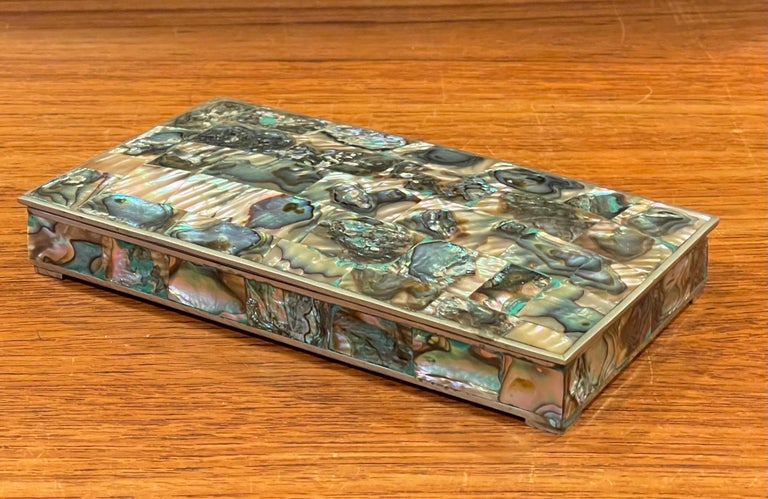 MCM Abalone Shell and Brass Humidor / Box in the Style of Los Castillo ...