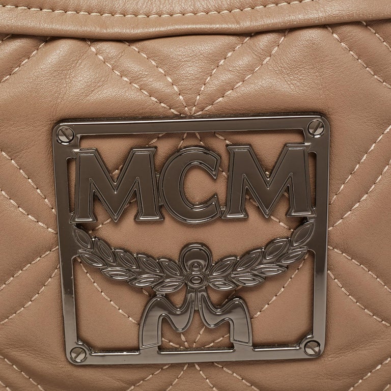 MCM Beige Essential Quilted Leather Logo Tote For Sale at 1stDibs