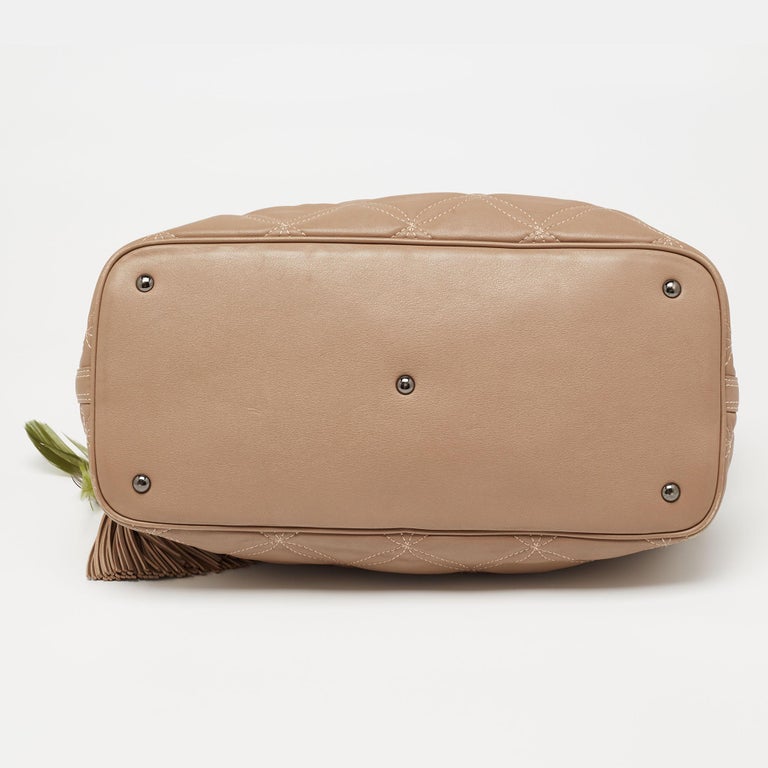 MCM Beige Essential Quilted Leather Logo Tote For Sale at 1stDibs