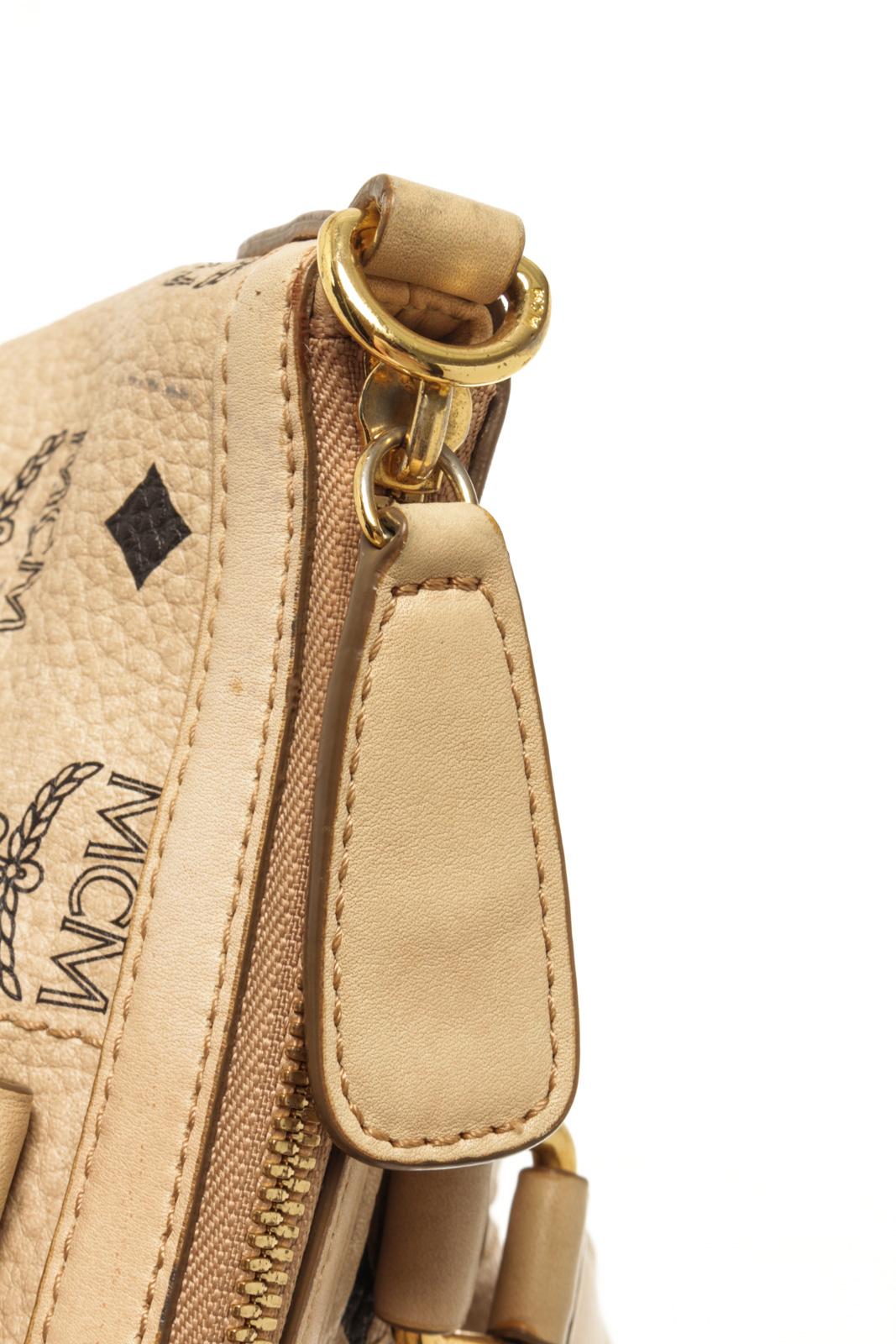 MCM Beige Leather Visetos Shoulder Bag For Sale at 1stDibs