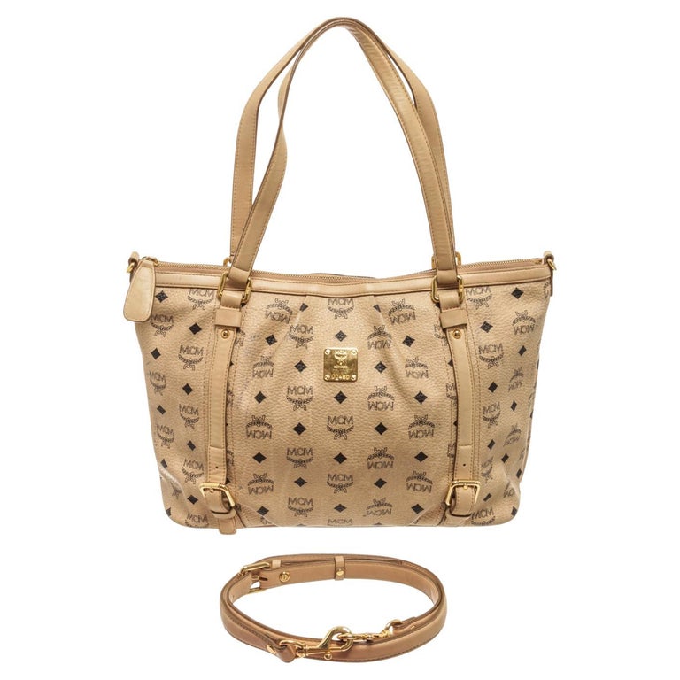 MCM Beige Leather Visetos Handbag For Sale at 1stDibs