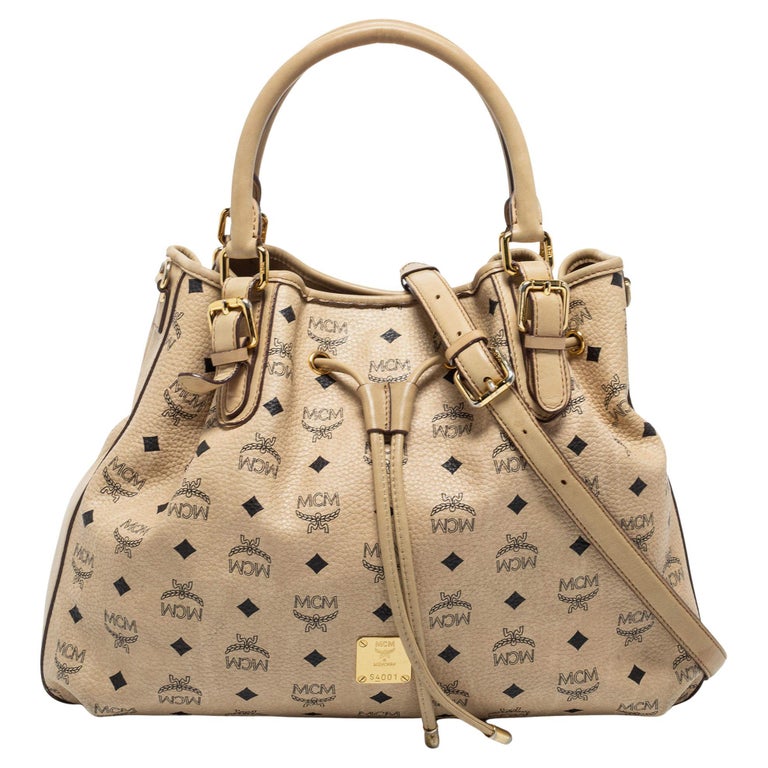 MCM Beige Visetos Coated Canvas and Leather Drawstring Tote For Sale at ...