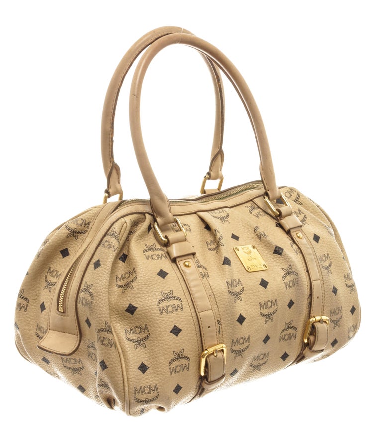 MCM Beige Visetos Leather Shoulder Bag For Sale at 1stDibs