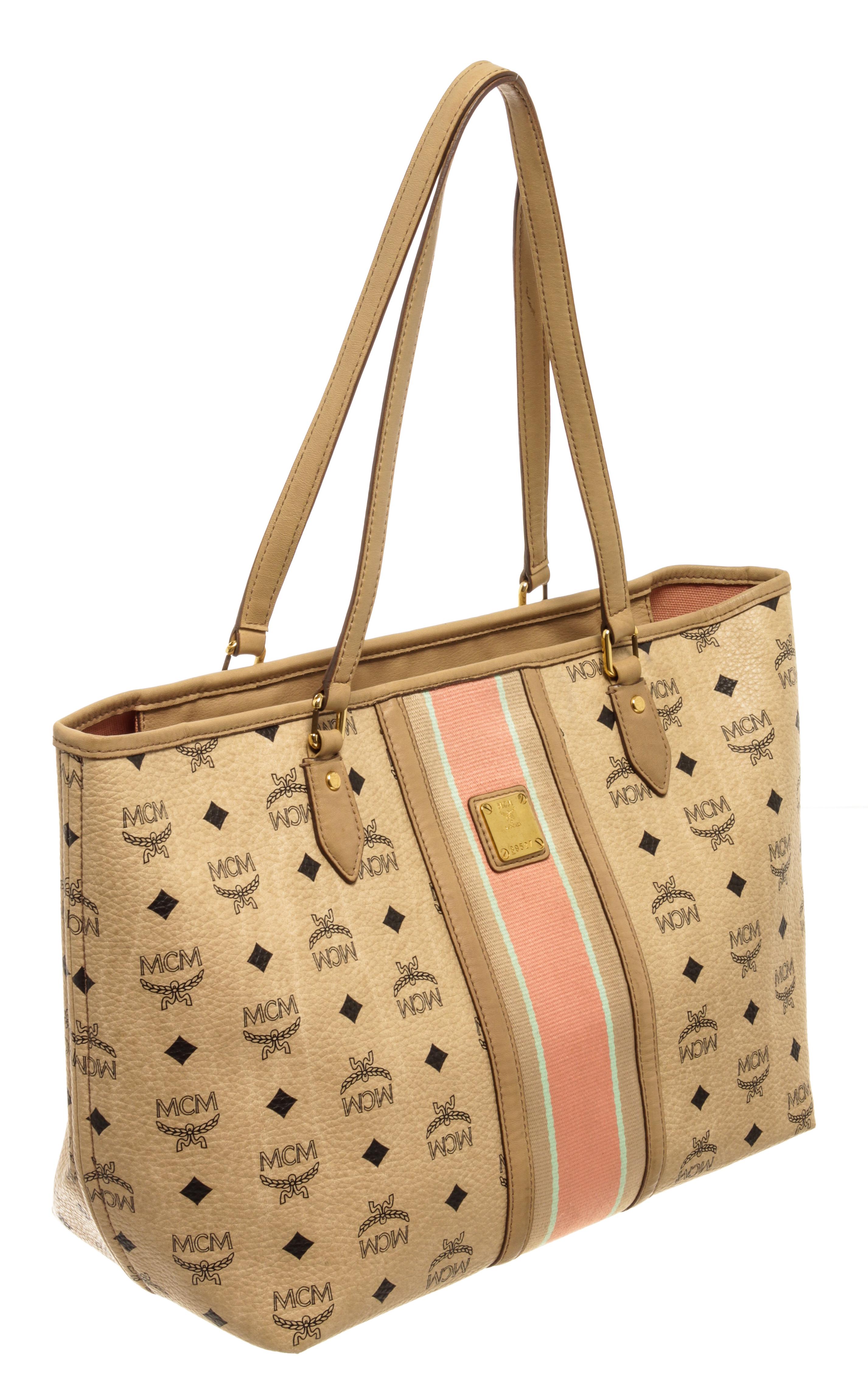 MCM Beige Visetos Striped Tote Bag at 1stDibs | mcm checkerboard tote ...