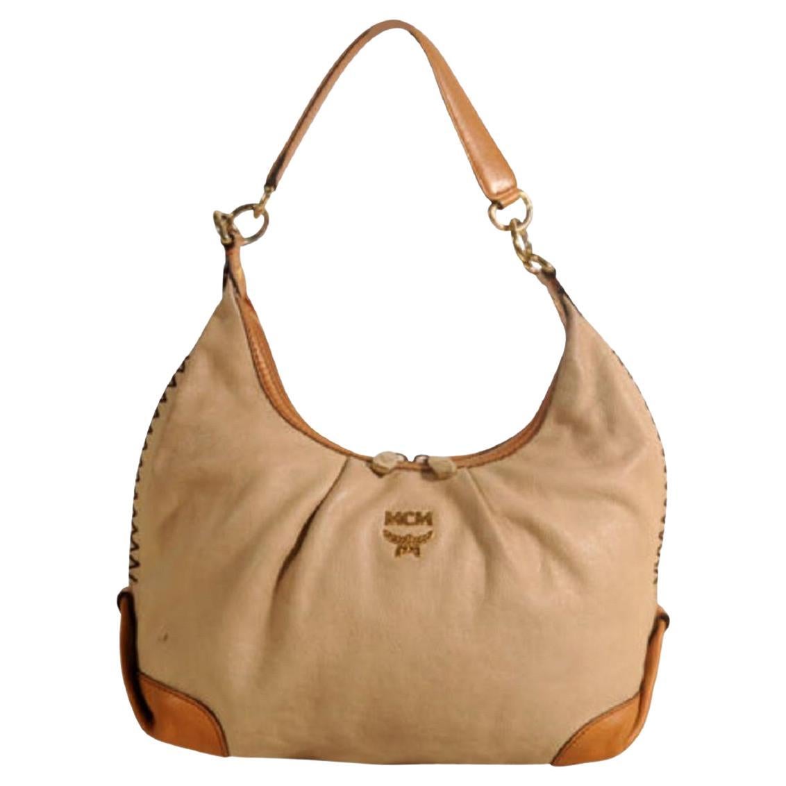 MCM Lion Logo Shopper 869658 Brown Leather Shoulder Bag For Sale at 1stDibs