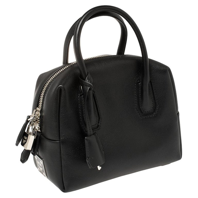 MCM Black Leather Boston Satchel at 1stDibs