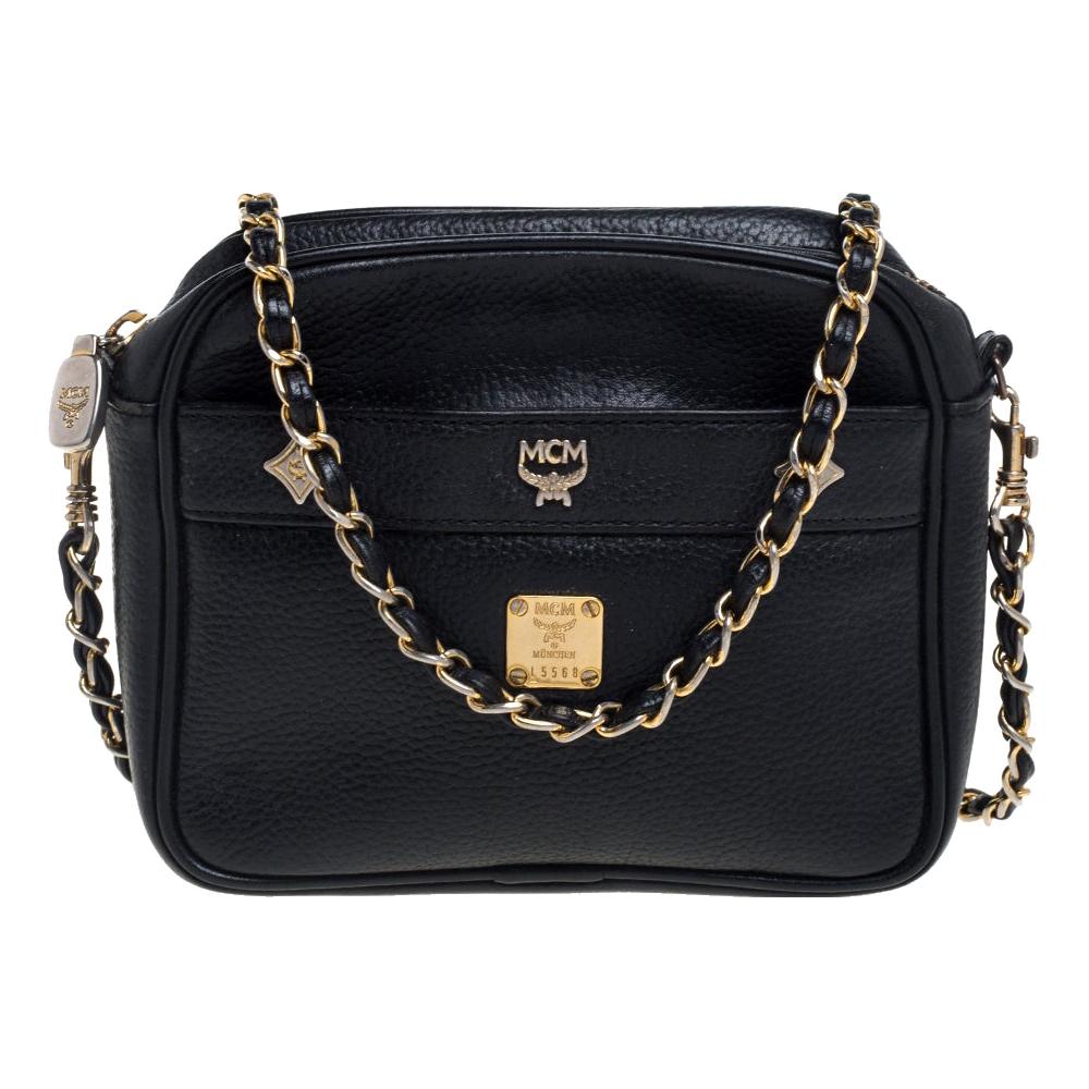 MCM Black Leather Camera Crossbody Bag at 1stDibs