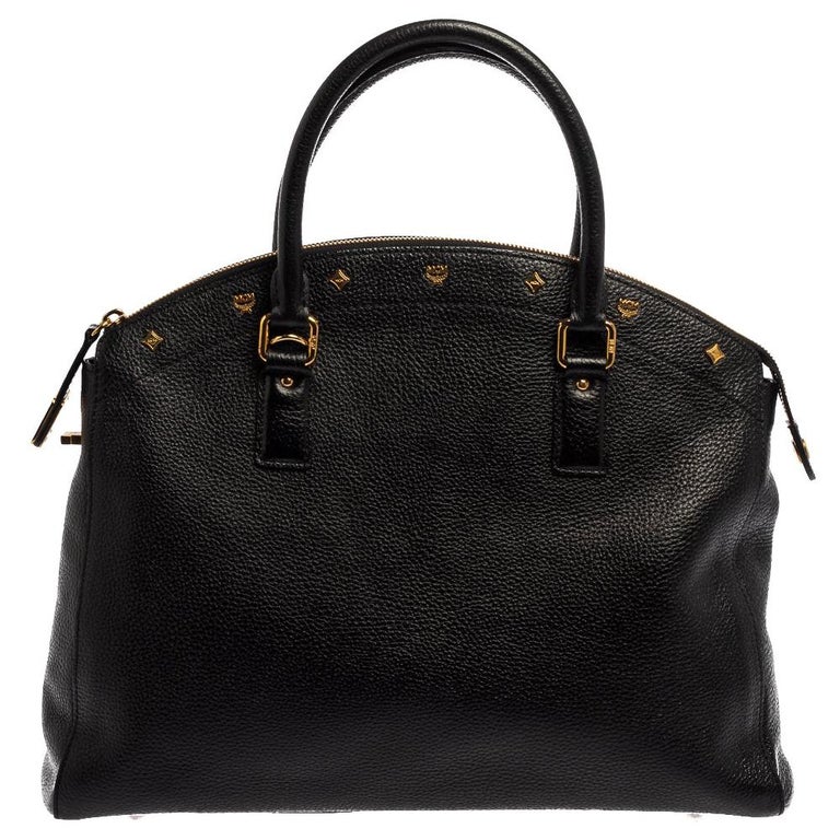 MCM Black Leather Dome Satchel at 1stDibs