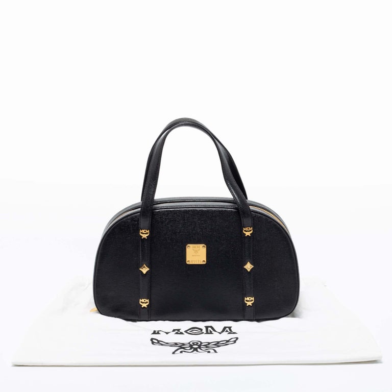 MCM Black Leather Motif Dome Satchel For Sale at 1stDibs