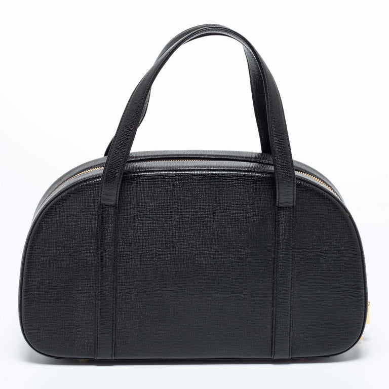 MCM Black Leather Motif Dome Satchel For Sale at 1stDibs