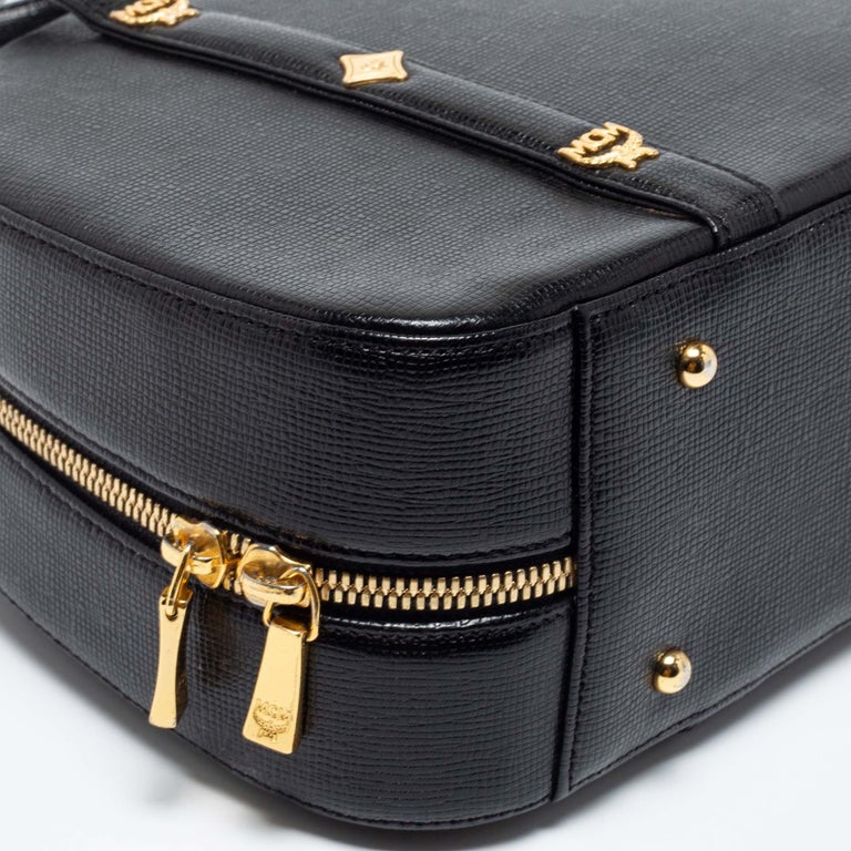 MCM Black Leather Motif Dome Satchel For Sale at 1stDibs