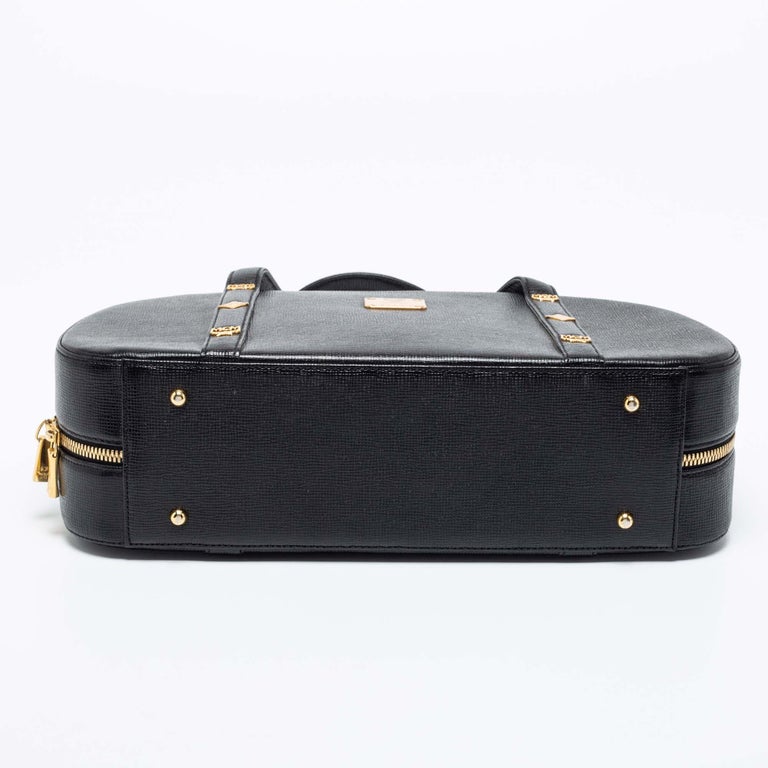 MCM Black Leather Motif Dome Satchel For Sale at 1stDibs