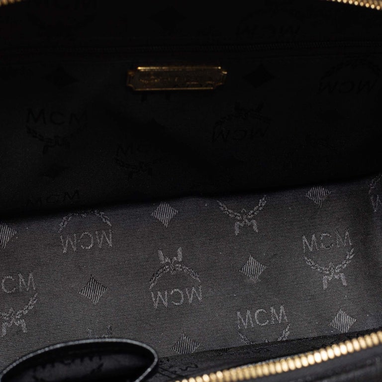 MCM Black Leather Motif Dome Satchel For Sale at 1stDibs