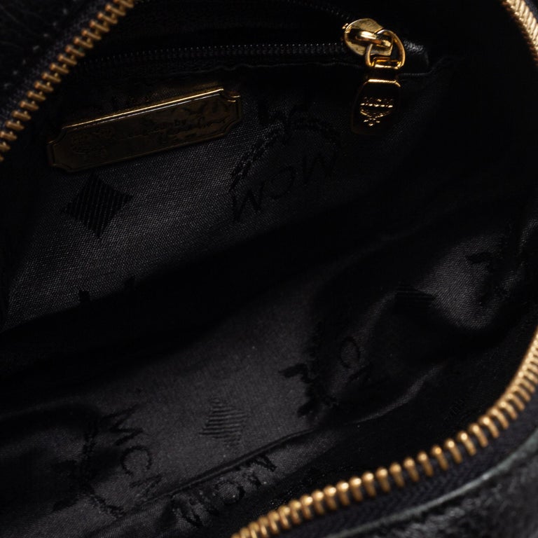 MCM Black Leather Studded Tambourine Round Crossbody Bag For Sale at ...
