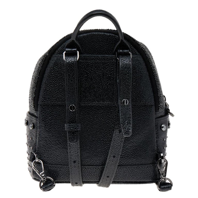 MCM Black Leather X Mini Stark Crystal Embellished Backpack at 1stDibs