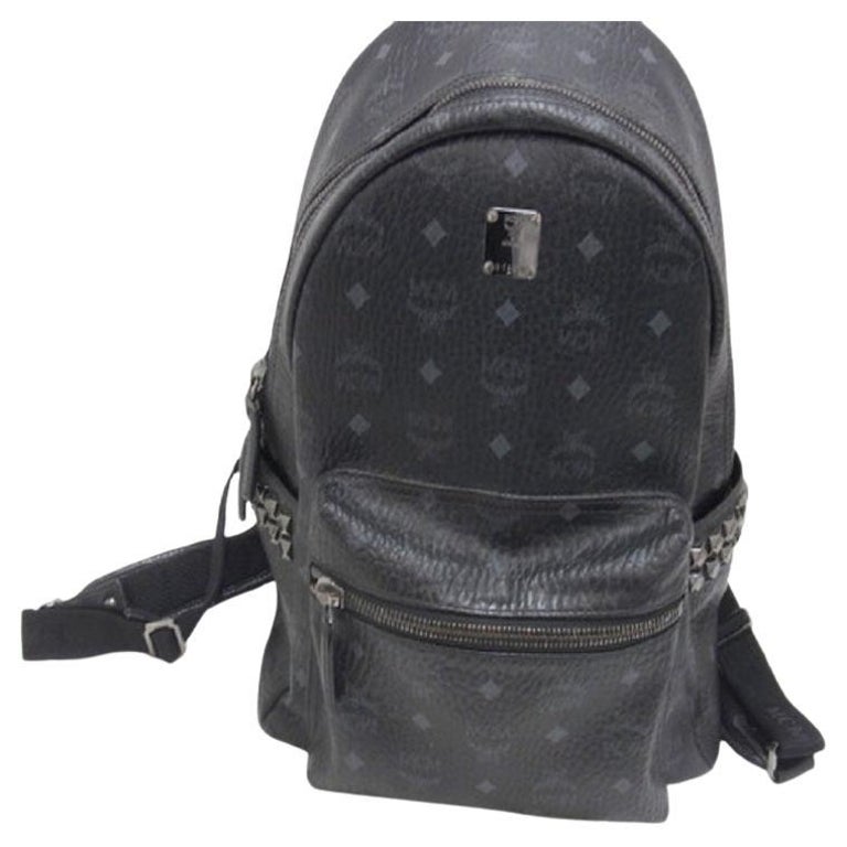 MCM Black Monogram Visetos Canvas Leather Studs Stark Backpack For Sale ...