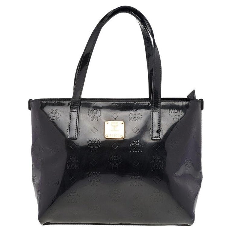 MCM Black Patent Leather Embossed Tote at 1stDibs
