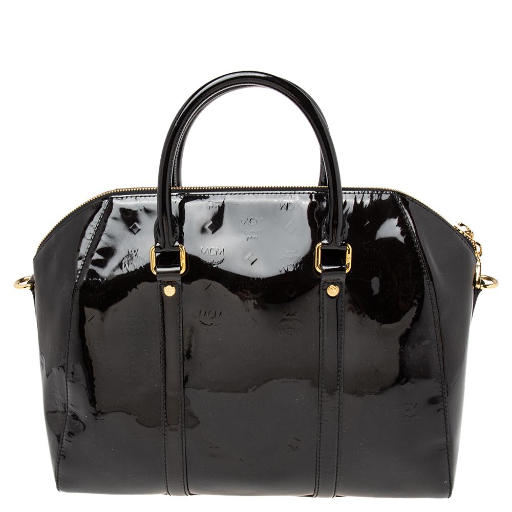 MCM Black Patent Leather Satchel at 1stDibs