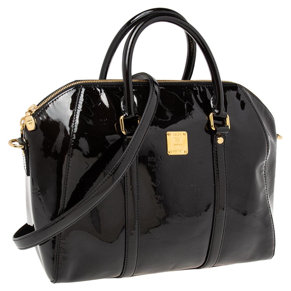 MCM Black Patent Leather Satchel at 1stDibs