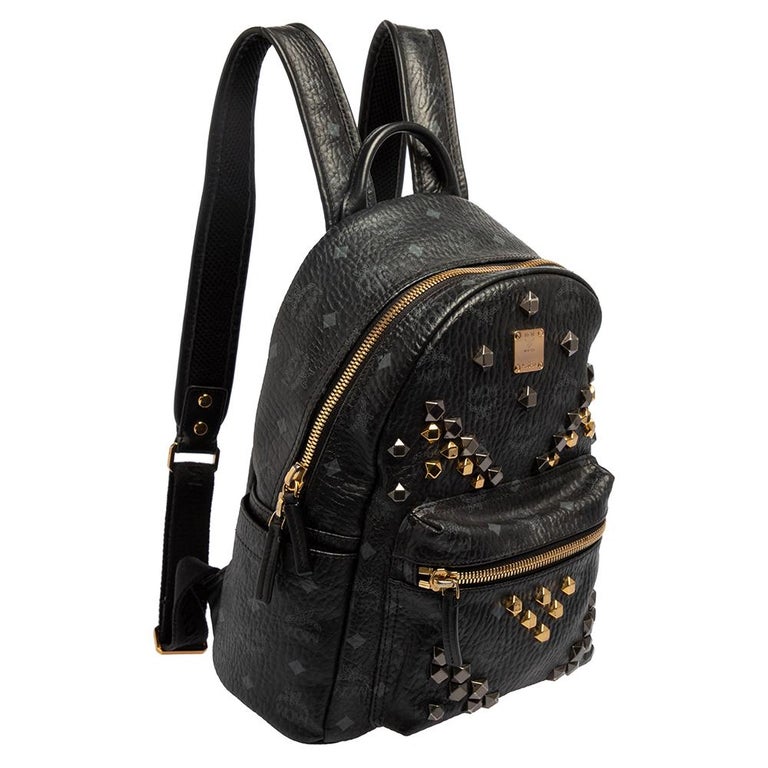 MCM Black Visetos Coated Canvas and Leather Small Studs Stark Backpack ...