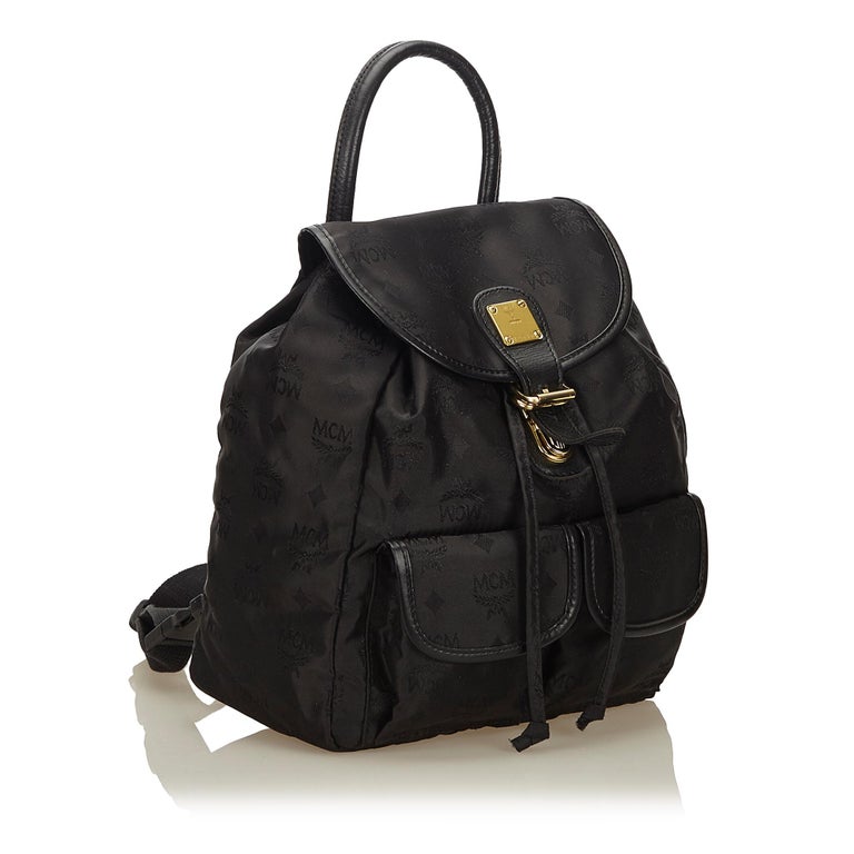 MCM Black Visetos Nylon Drawstring Backpack For Sale at 1stDibs