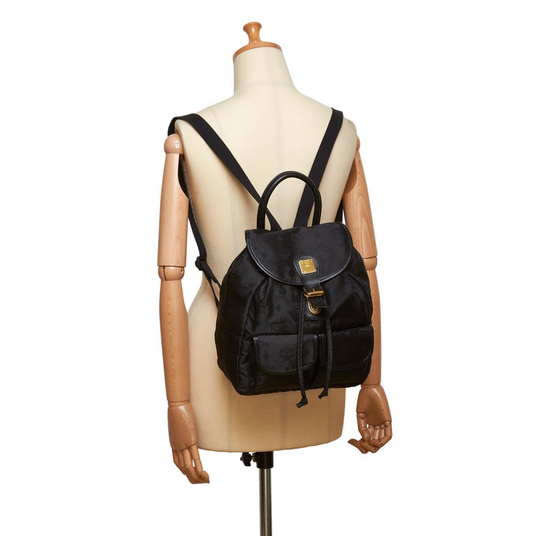 MCM Black Visetos Nylon Drawstring Backpack For Sale at 1stDibs