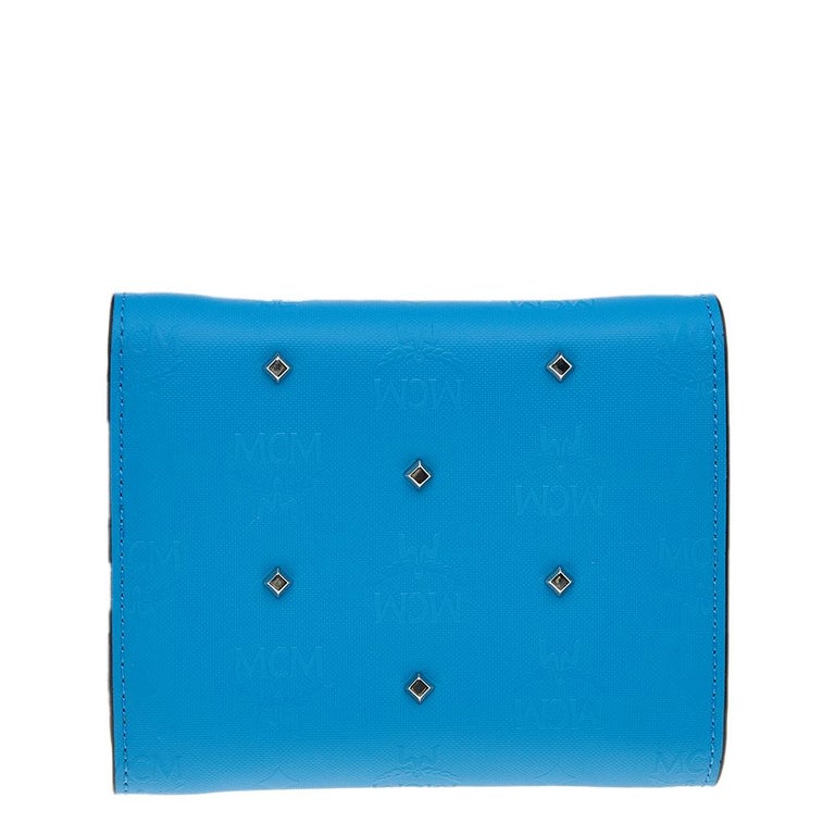 MCM Blue Coated Canvas Studded Claudia Trifold Wallet at 1stDibs