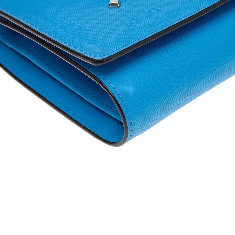 MCM Blue Coated Canvas Studded Claudia Trifold Wallet at 1stDibs