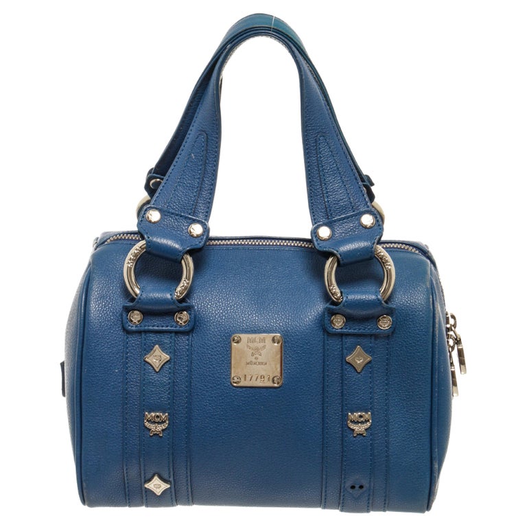 MCM Blue Leather Small Boston Handbag at 1stDibs