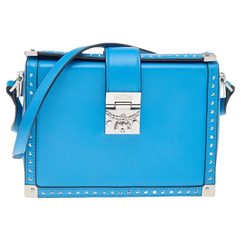 MCM Blue Leather Studded Box Shoulder Bag at 1stDibs