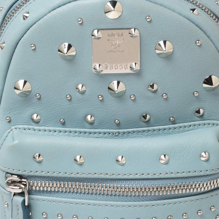 MCM Blue Leather X Mini Studded Strak-Bebe Boo Backpack For Sale at 1stDibs