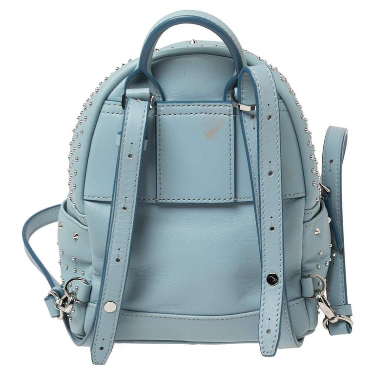 MCM Blue Leather X Mini Studded Strak-Bebe Boo Backpack For Sale at 1stDibs